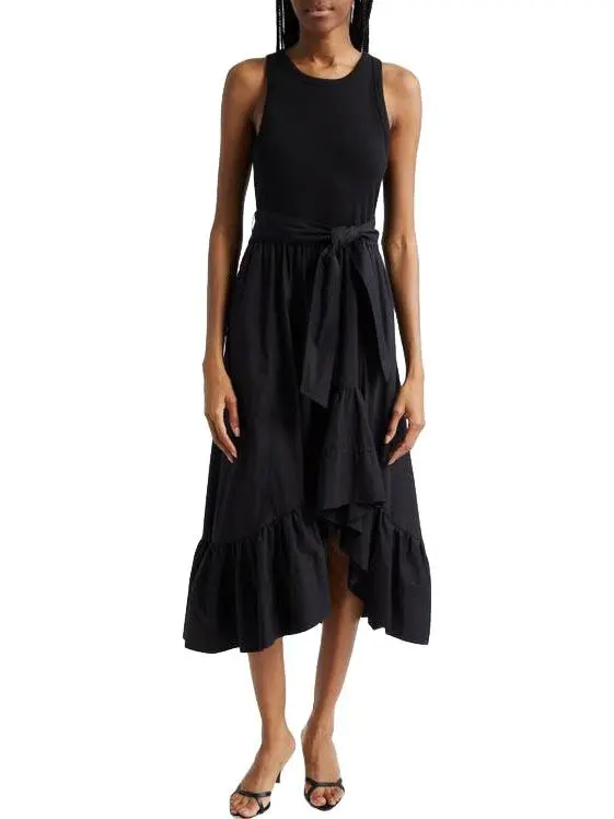 Cinq À Sept Zayla Mixed Media Ruffle Midi Dress - Black