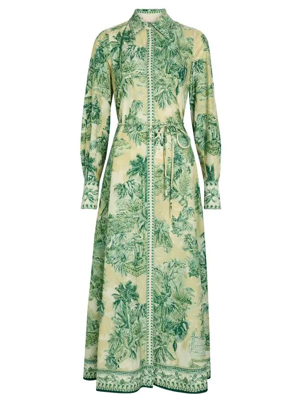 ALEMAIS Alémais Sara Printed Cotton And Silk-blend Midi Shirt Dress - Green