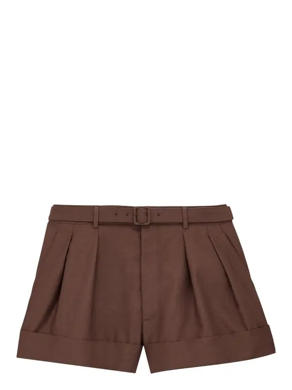 Saint Laurent Wool-mohair Pleated Shorts - Brown