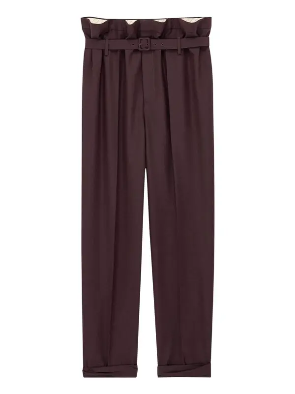 Saint Laurent Virgin Wool Paperbag Slim Trousers - Purple