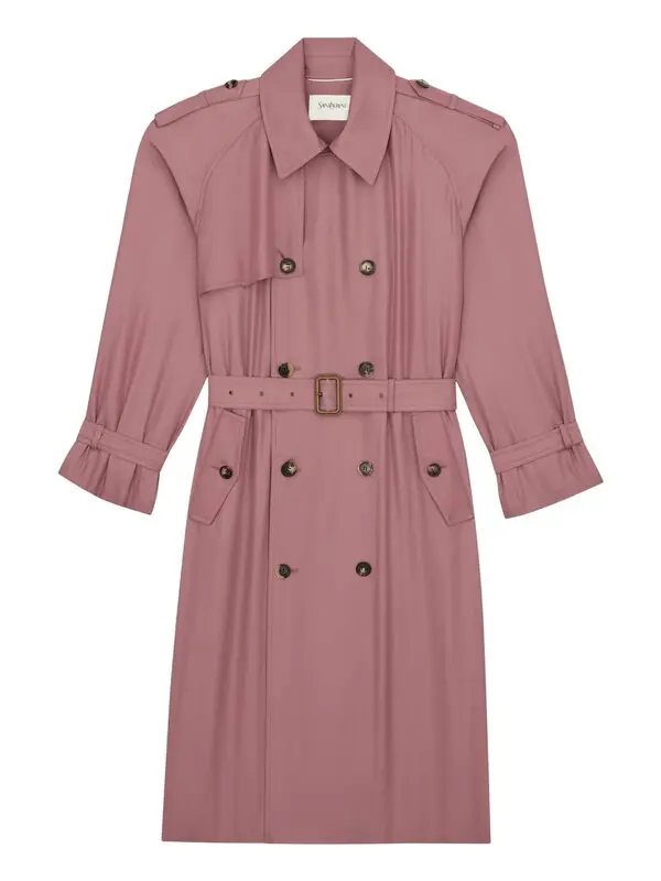 Saint Laurent Satin Double-breasted Trench Coat - Burgundy