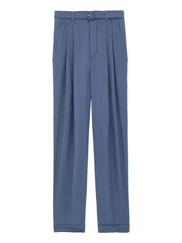 Saint Laurent Silk Belted Trousers - Blue