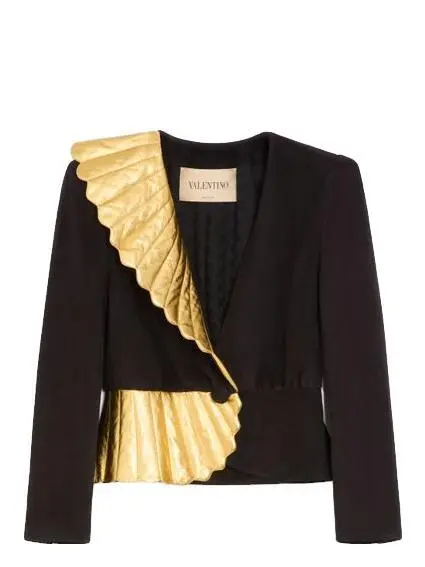 Valentino Garavani Suede Jacket With Laminated Lapels - Black/gold