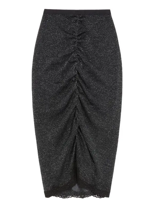 Valentino Garavani Lurex Knit Midi Skirt With Lace Hem - Black/silver