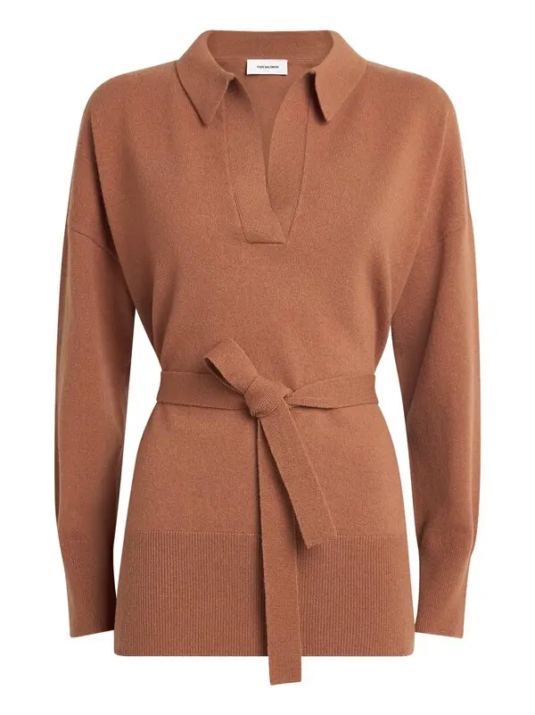 YVES SALOMON Merino Wool Belted Sweater - Red