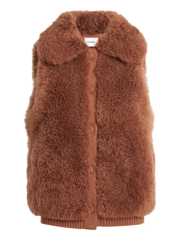YVES SALOMON Cashmere Shearling-knitted Gilet - Red