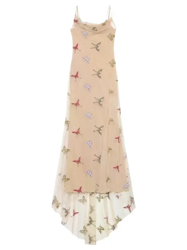 Blumarine Embroidered Tulle Maxi Dress - Neutrals