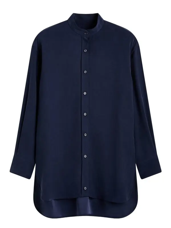 Scanlan Theodore Sueded Silk Crew Neck Shirt - Navy