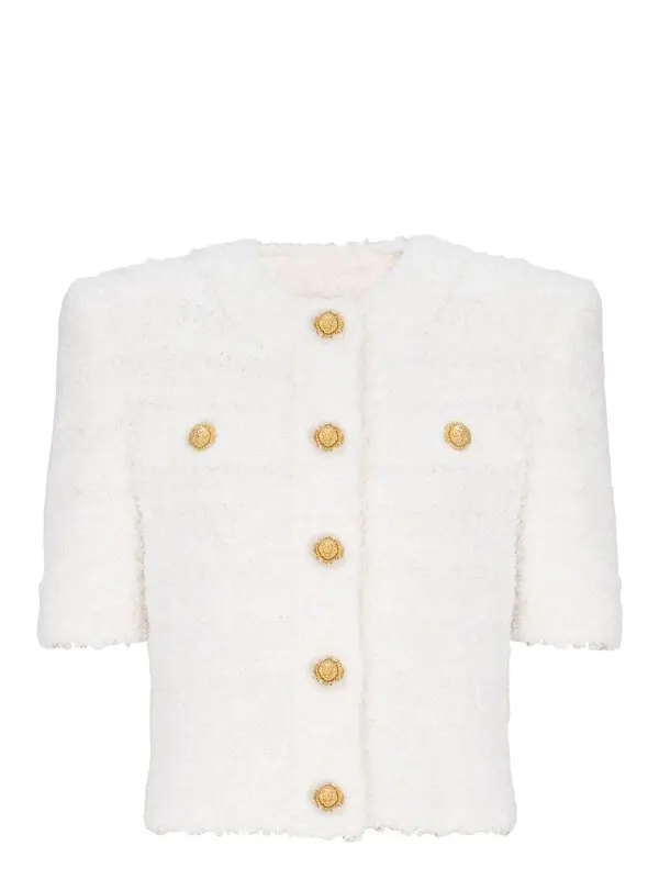 Balmain Cardigan In Dotted Tweed - White