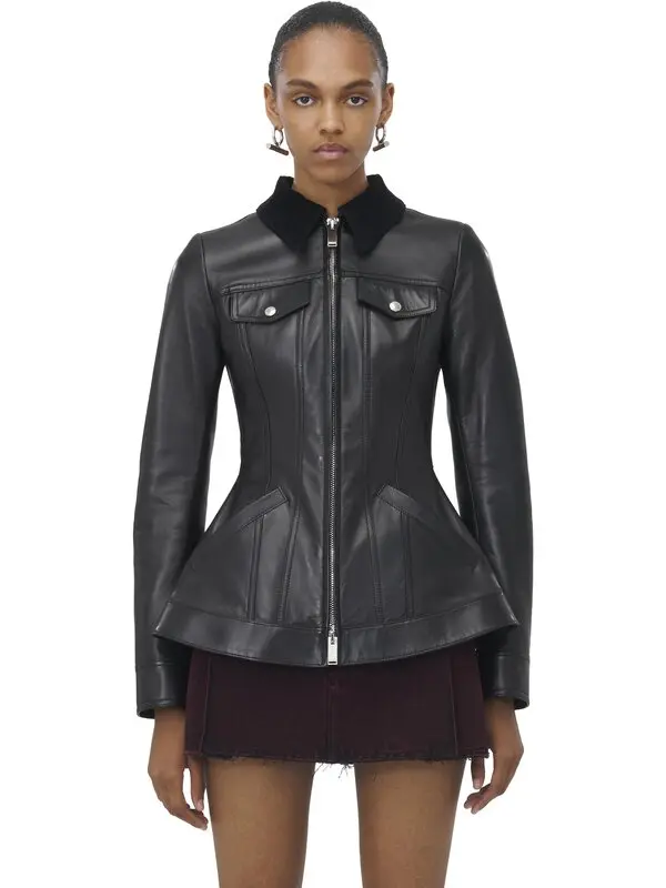 Alexander McQueen Peplum Leather Jacket - Black
