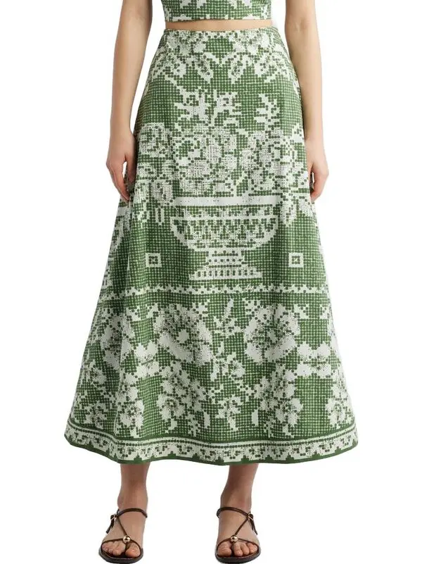 CLEOBELLA Jasmine Mixed Print Cotton Poplin Maxi Skirt - Verdant Flight