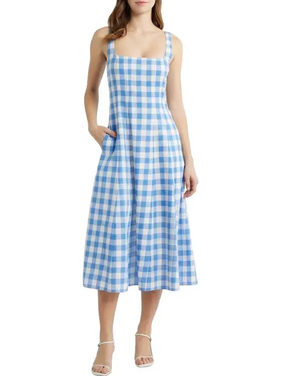 CLEOBELLA Ardena Organic Cotton Gingham Midi Dress - Blue Bonnet Gingham