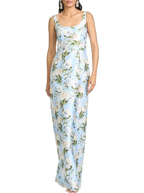 Sachin & Babi Lana Floral Satin Mikado Gown - Sky Camellia