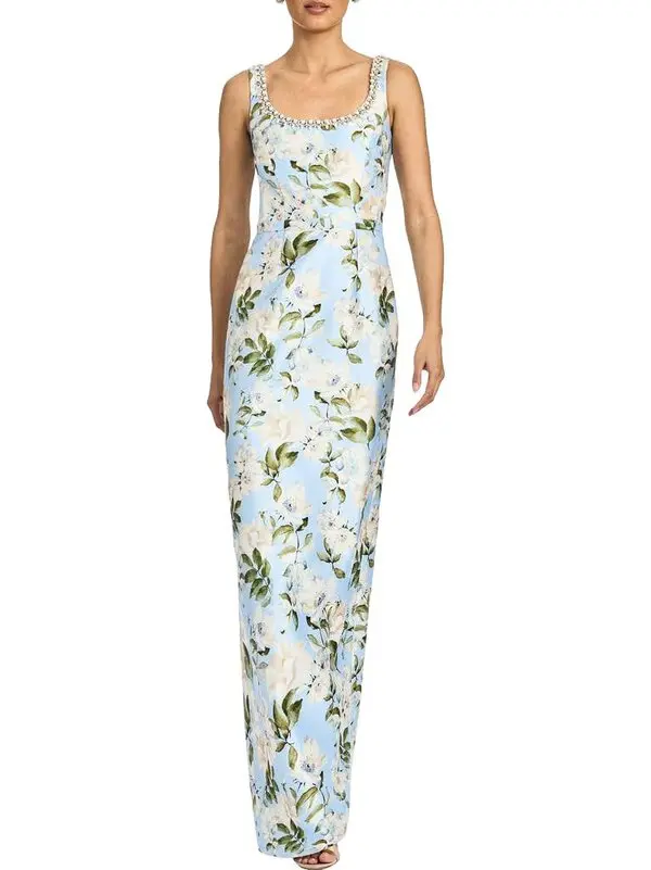 Sachin & Babi Lana Floral Satin Mikado Gown - Sky Camellia