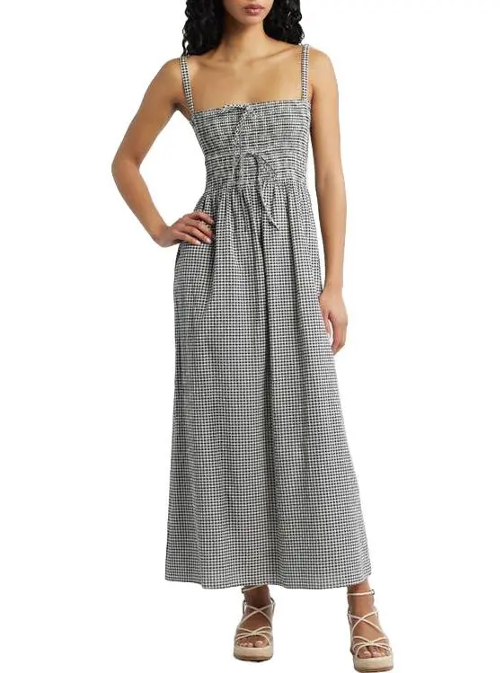 Hill House Home The Larissa Gingham Maxi Nap Dress - Black/sand Gingham