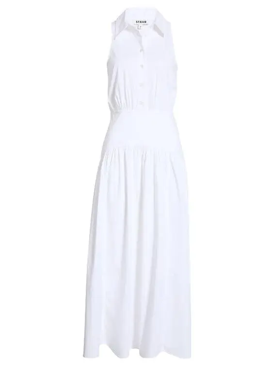 Staud Romy Sleeveless Maxi Shirt Dress - White