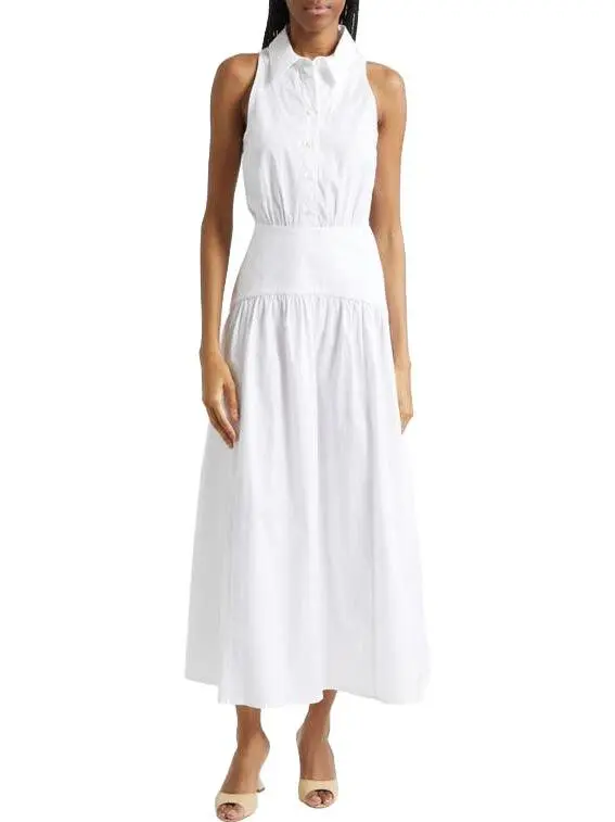 Staud Romy Sleeveless Maxi Shirt Dress - White