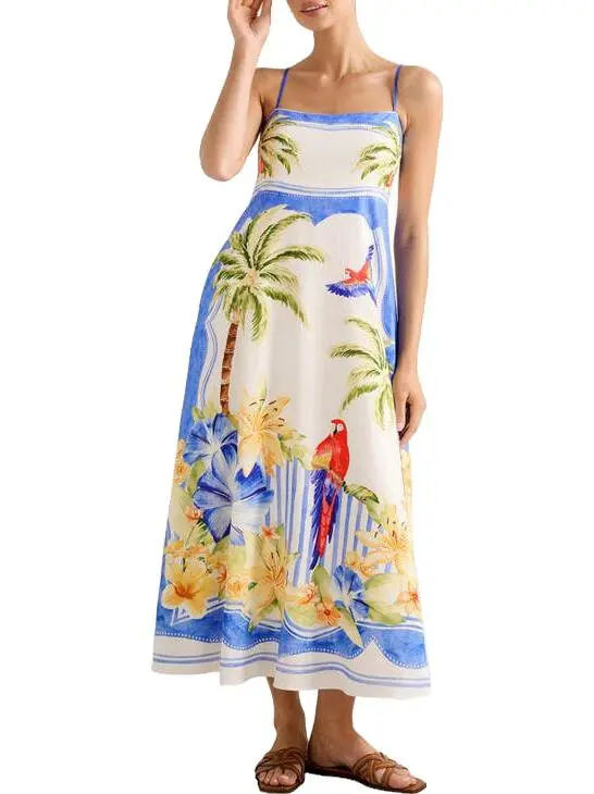 EVER NEW Bianca Mixed Print Linen Blend Dress - Antigua Holiday