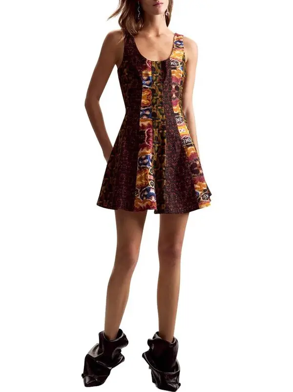 Desigual Mix Print Fit & Flare Minidress - Burgundy Multi