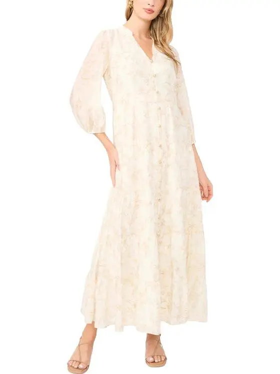 Vince Camuto Floral Tiered Button-up Maxi Dress - Camel