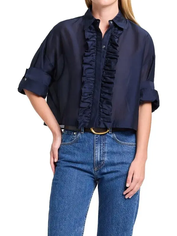 TWP Ruffle Crop Shirt - Midnight
