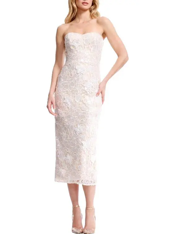 Dress The Population Shailene Lace Strapless Dress - Off White