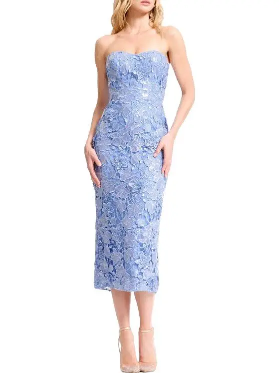 Dress The Population Shailene Lace Strapless Dress - Sky