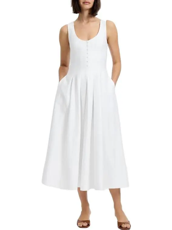French Connection Pleated Sleeveless Sateen Midi Dress - Summer White