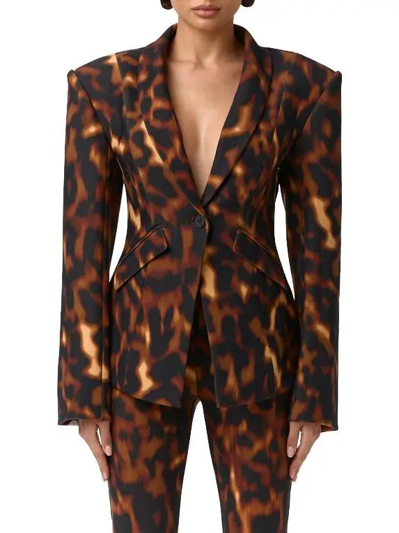 Naked Wardrobe Animal Print Ponte Blazer - Tortoise