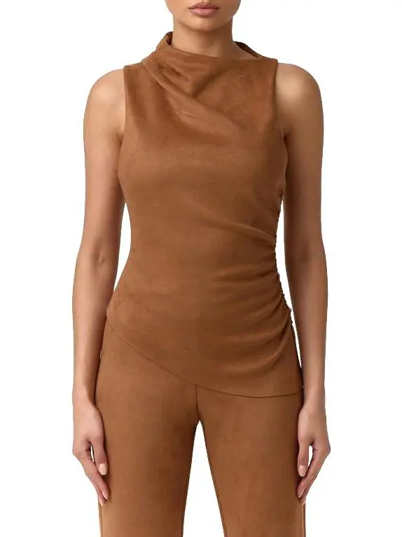 Naked Wardrobe Ruched Asymmetric Faux Suede Tank - Mocha