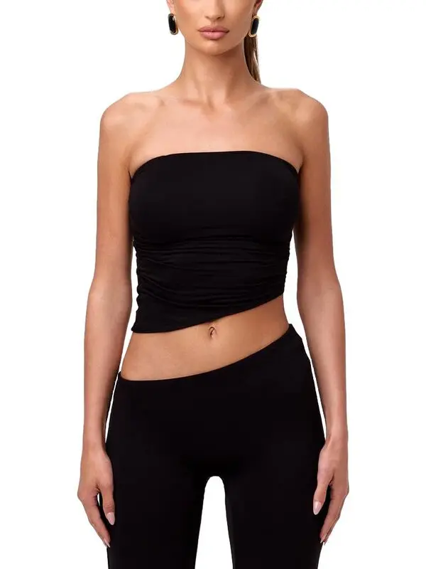 Naked Wardrobe Strapless Asymmetric Tube Top - Black