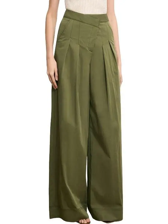 Veronica Beard Heron Pleated Wide Leg Pants - Army