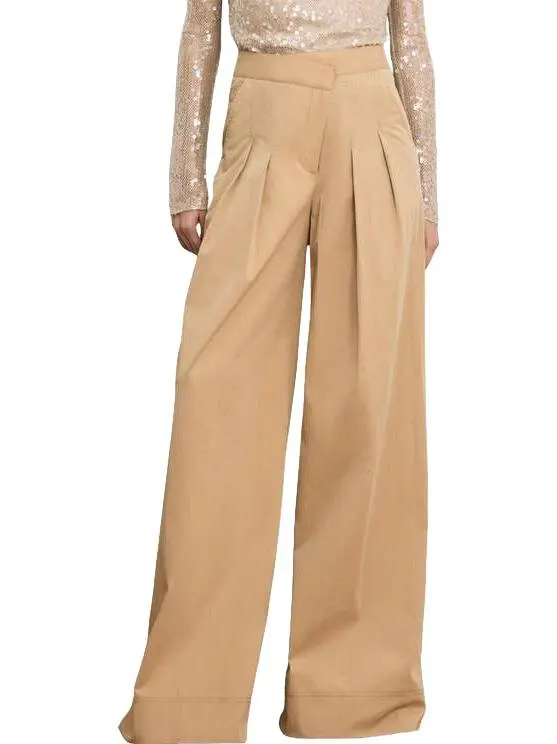 Veronica Beard Heron Pleated Wide Leg Pants - Khaki