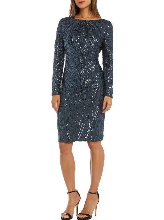 MORGAN & CO Sequin Sheath Dress - Gunmetal