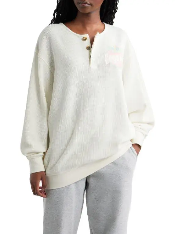 BOYS LIE Graphic Waffle Knit Henley Sweatshirt - White