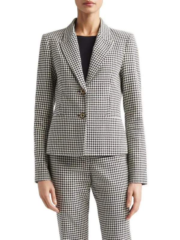 St. John Vichy Houndstooth Cotton-blend Jacket - Black/ecru