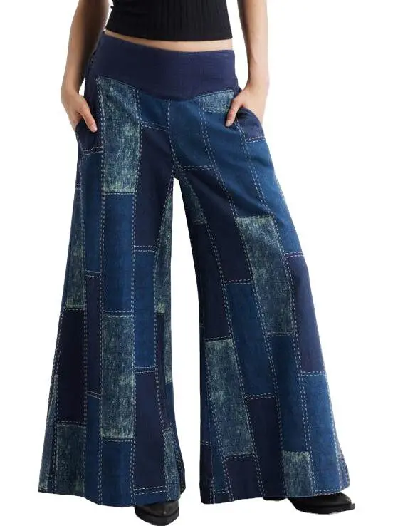 Free People Patches Wide-leg Jeans - Indigo Patchwork