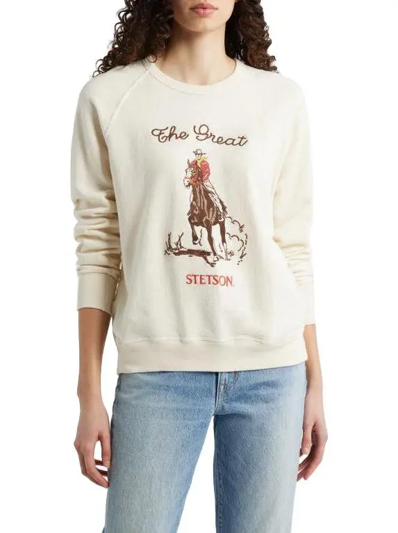 The Great. Stetson Graphic Sweatshirt - Washed White