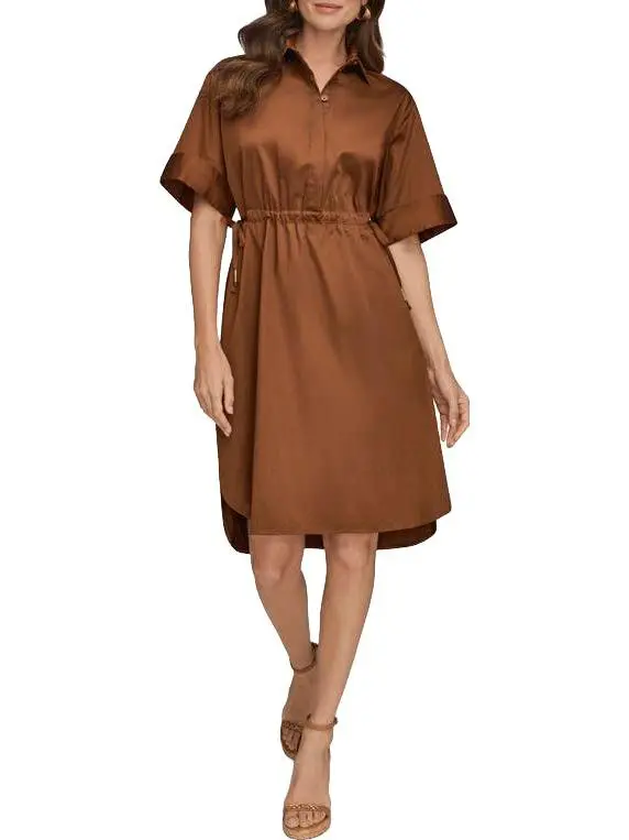 DONNA KARAN WEEKEND Short Sleeve Shirt Dress - Cognac