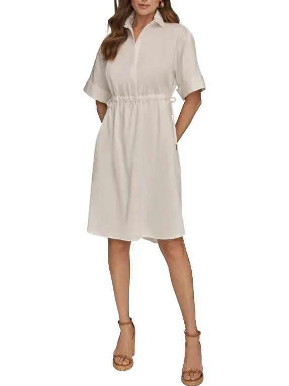 DONNA KARAN WEEKEND Short Sleeve Shirt Dress - Cream