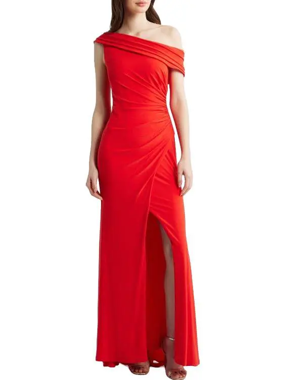 Eliza J Draped One-shoulder Gown - Poppy