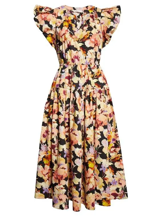 Ulla Johnson Marin Floral Silk Midi Dress - Night Bloom