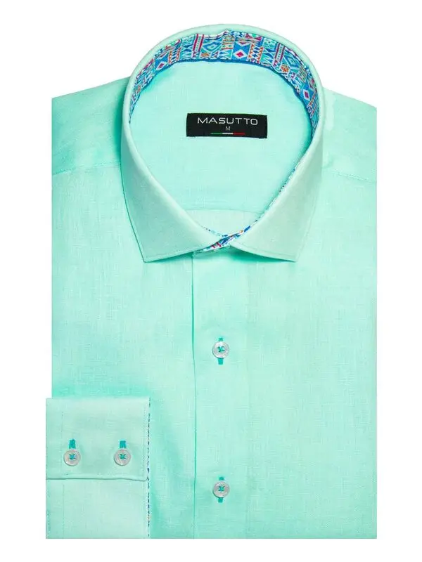 MASUTTO Cosimo Linen Button-up Long Sleeve Shirt - Mint
