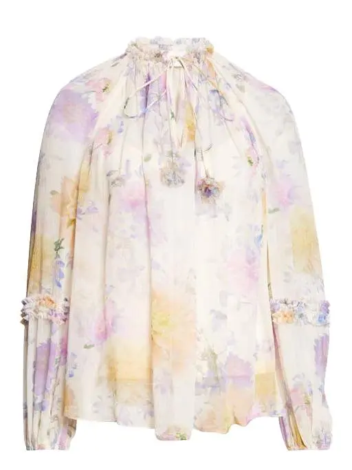 Zimmermann Luna Ruffle Billow Chiffon Top - Cream Dahlia