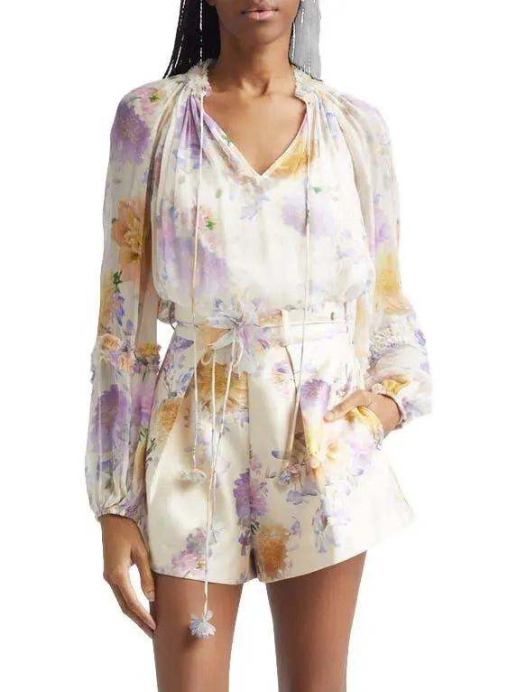 Zimmermann Luna Ruffle Billow Chiffon Top - Cream Dahlia