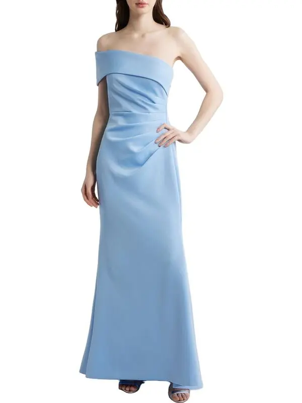Eliza J One-shoulder Ruched Gown - Lake