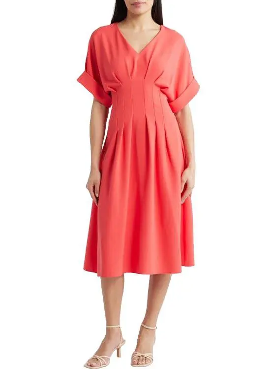 Eliza J Dolman Sleeve Midi Dress - Coral