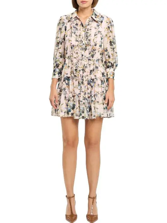 Cinq À Sept Rhys Trailing Iris Long Sleeve Minidress - Rosy Cloud Multi