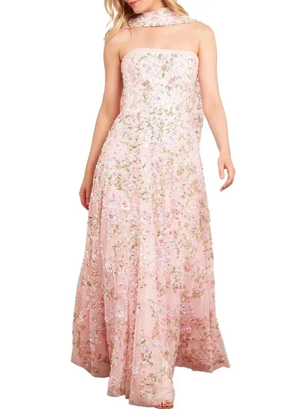 NEEDLE & THREAD Dream Garland Strapless Gown - Seashell/multi
