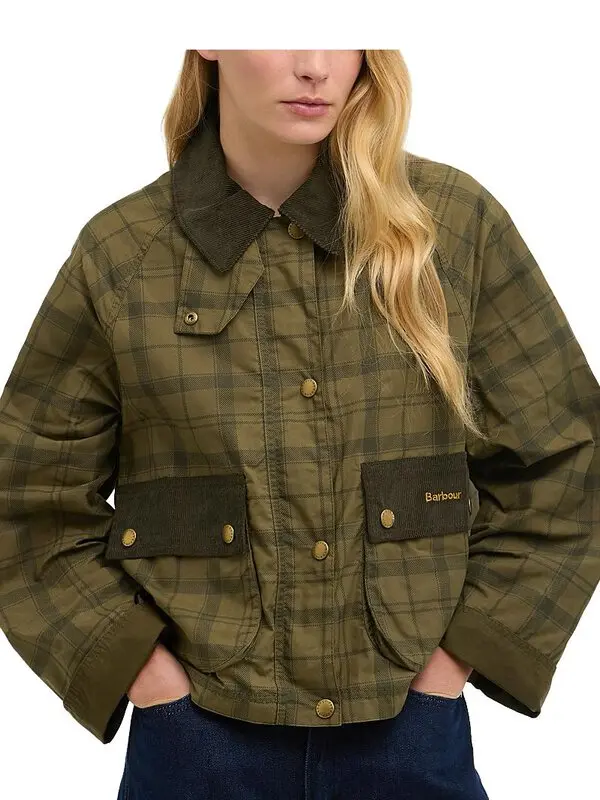 Barbour Tartan Cropped Beadnell Casual Jacket - Dusky Green/highland
